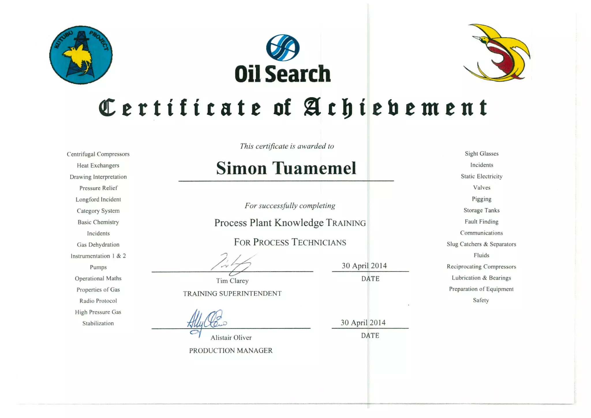 Oil Search Certificate of Attainment | PDF