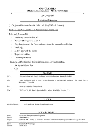 Anmol Khera -Resume | DOC | Logistics | Business