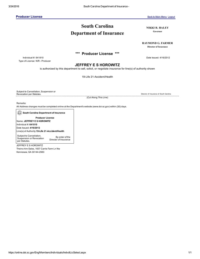 South Carolina Life and Health Insurance License | PDF
