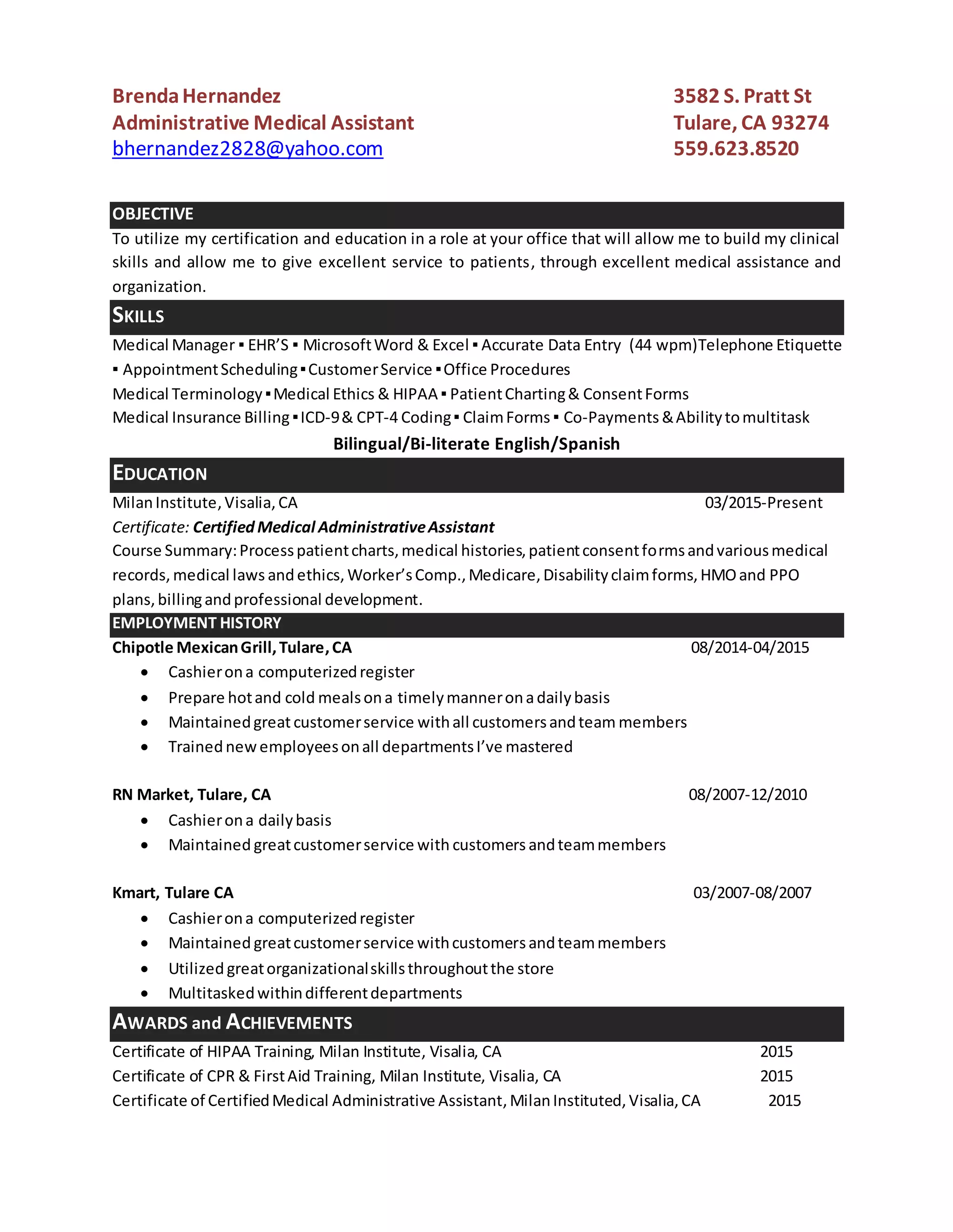 Brenda Hernandez Resume | DOCX | Healthcare Industry | Industries