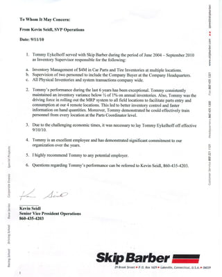 Kevin Seidl Letter of Recommendation | PDF