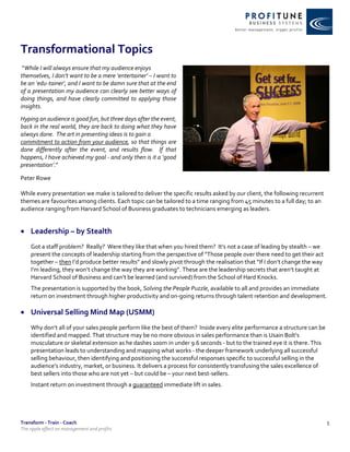 Peter Rowe Speaking Profile | PDF