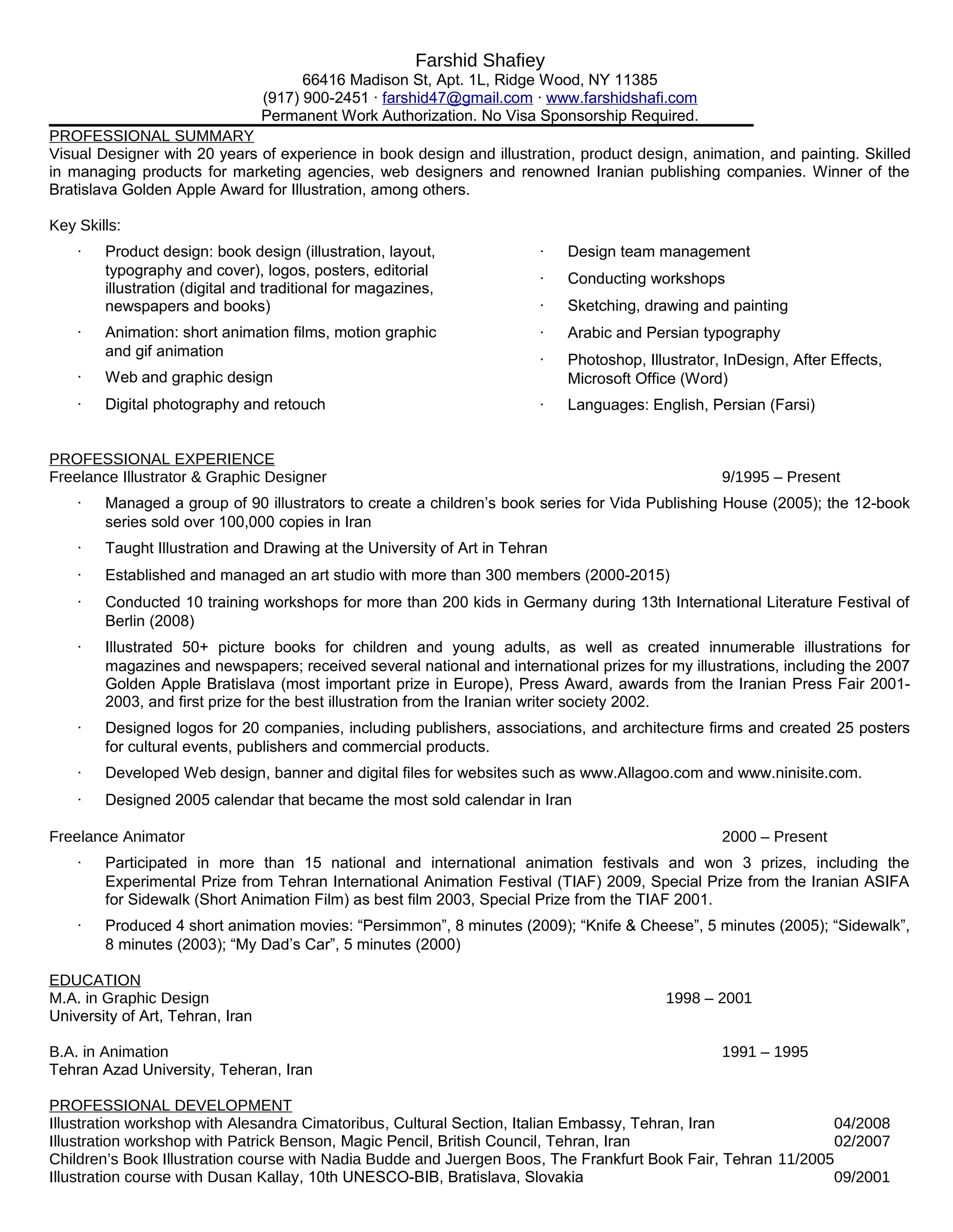 Farshid Shafiey_Resume | DOC | Art and Photography | Books and Literature