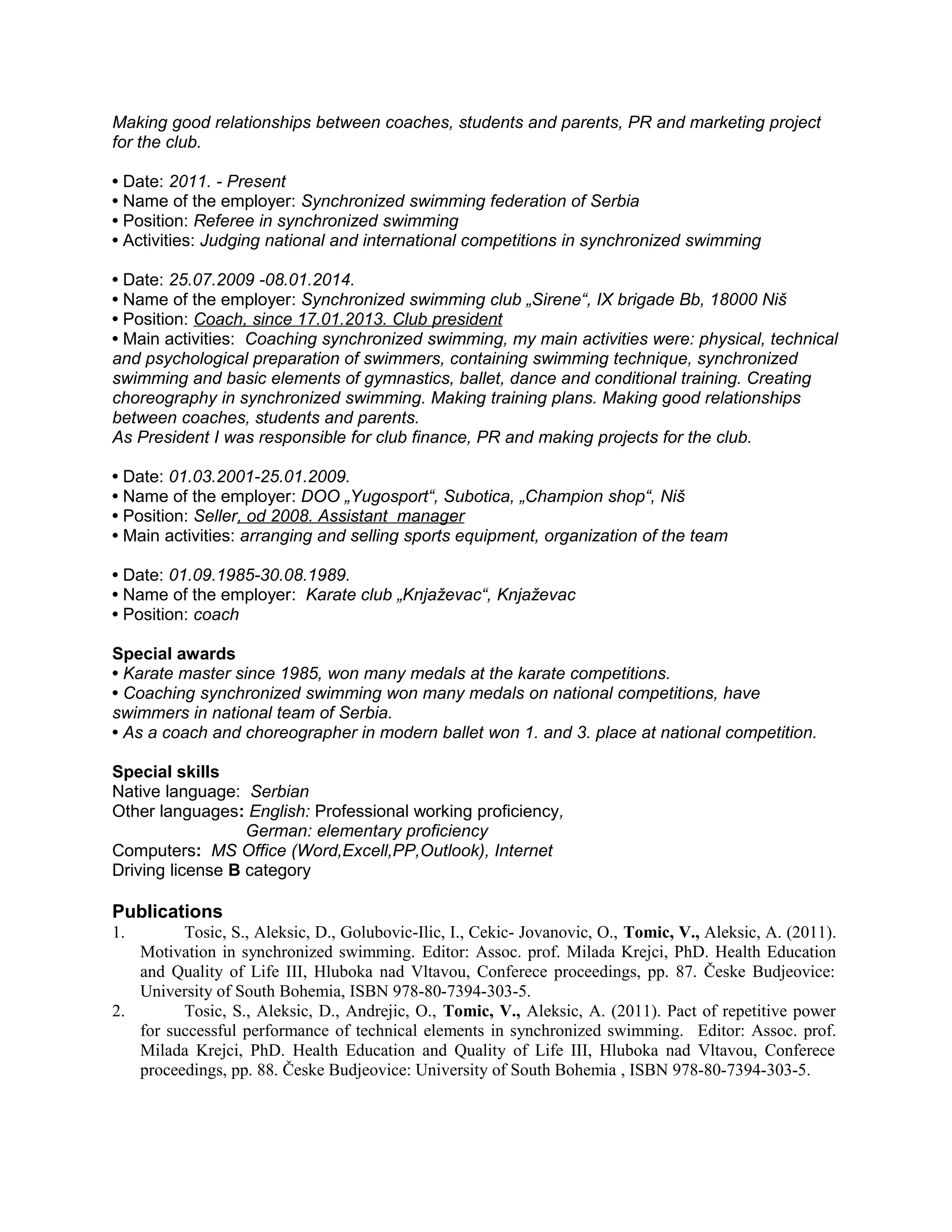 CV Vesna Tomic | DOC