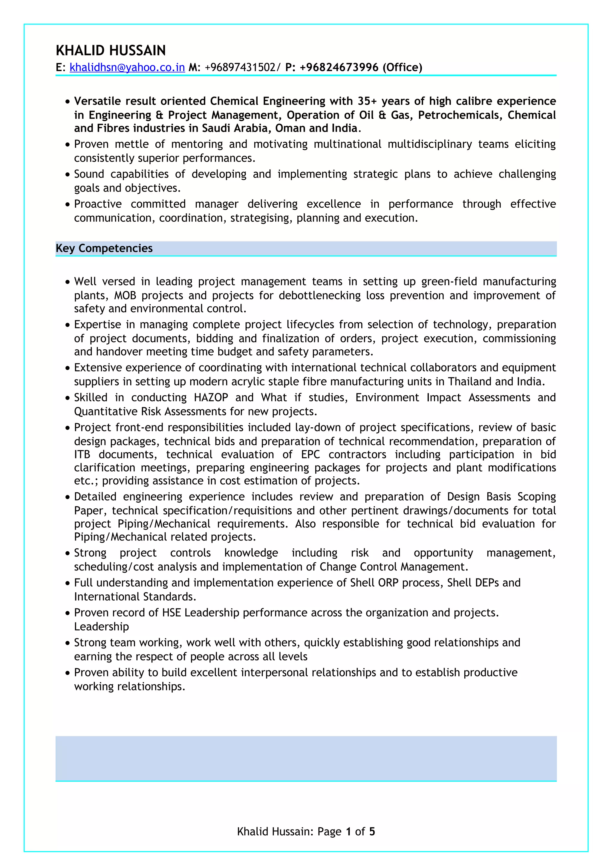 Resume - Khalid Hussain Project | DOC