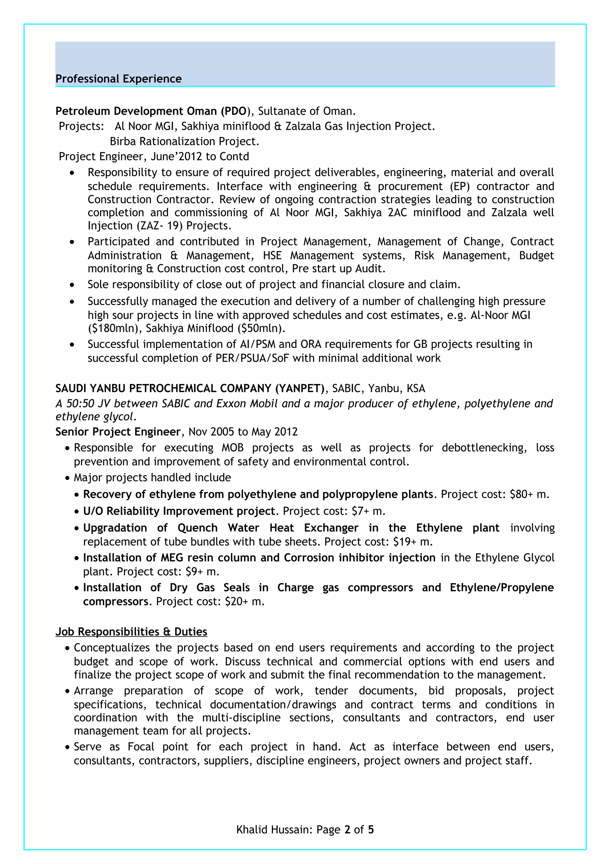 Resume - Khalid Hussain Project | DOC