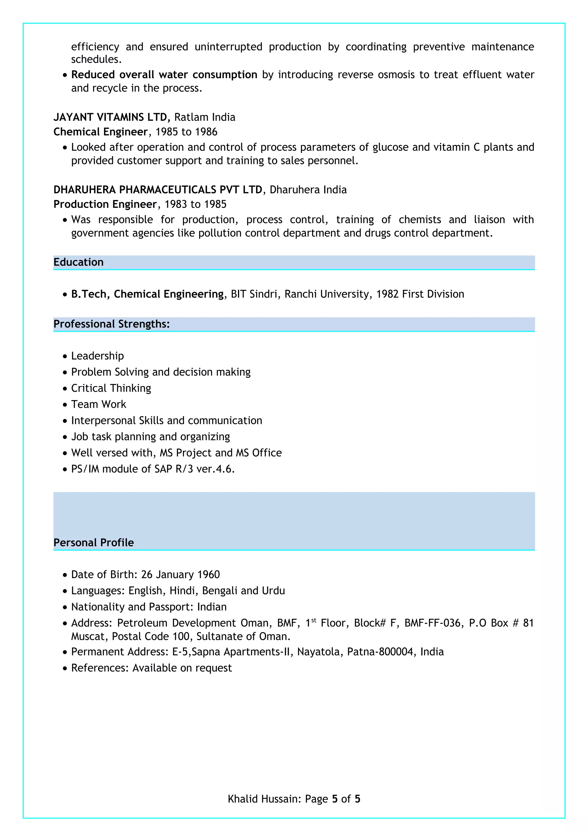 Resume - Khalid Hussain Project | DOC | Civil Engineering Industry | Industries