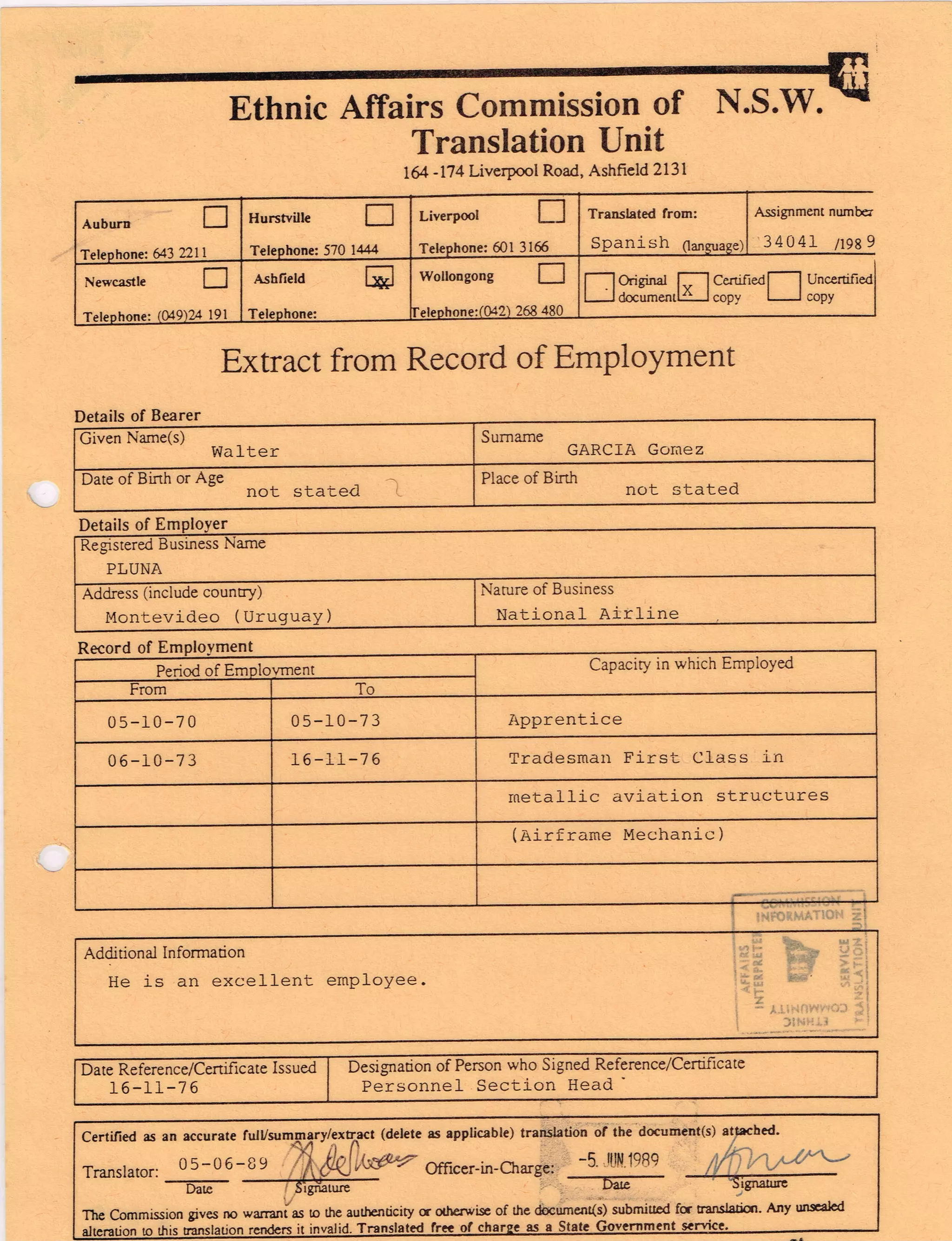 Trade Certificate from Pluna | PDF