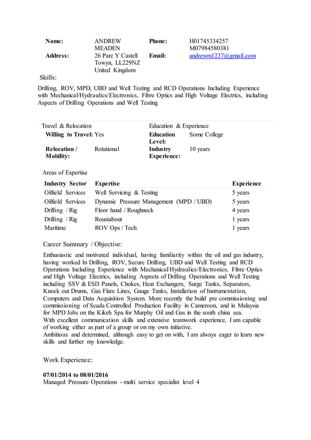 andrew meaden february 2016 cv | PDF