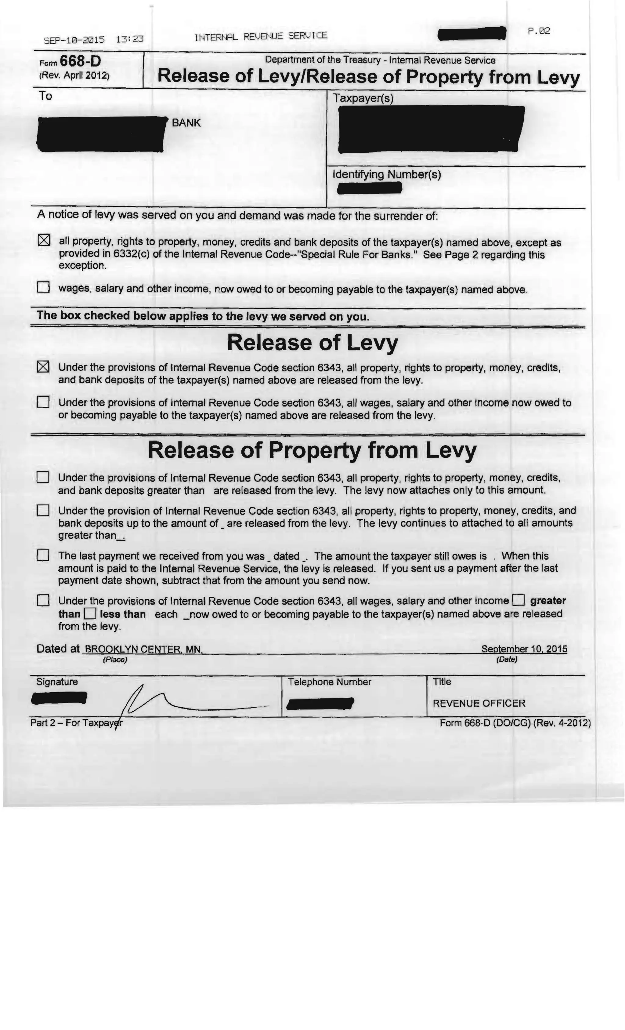 ReleaseofLevy1 | PDF