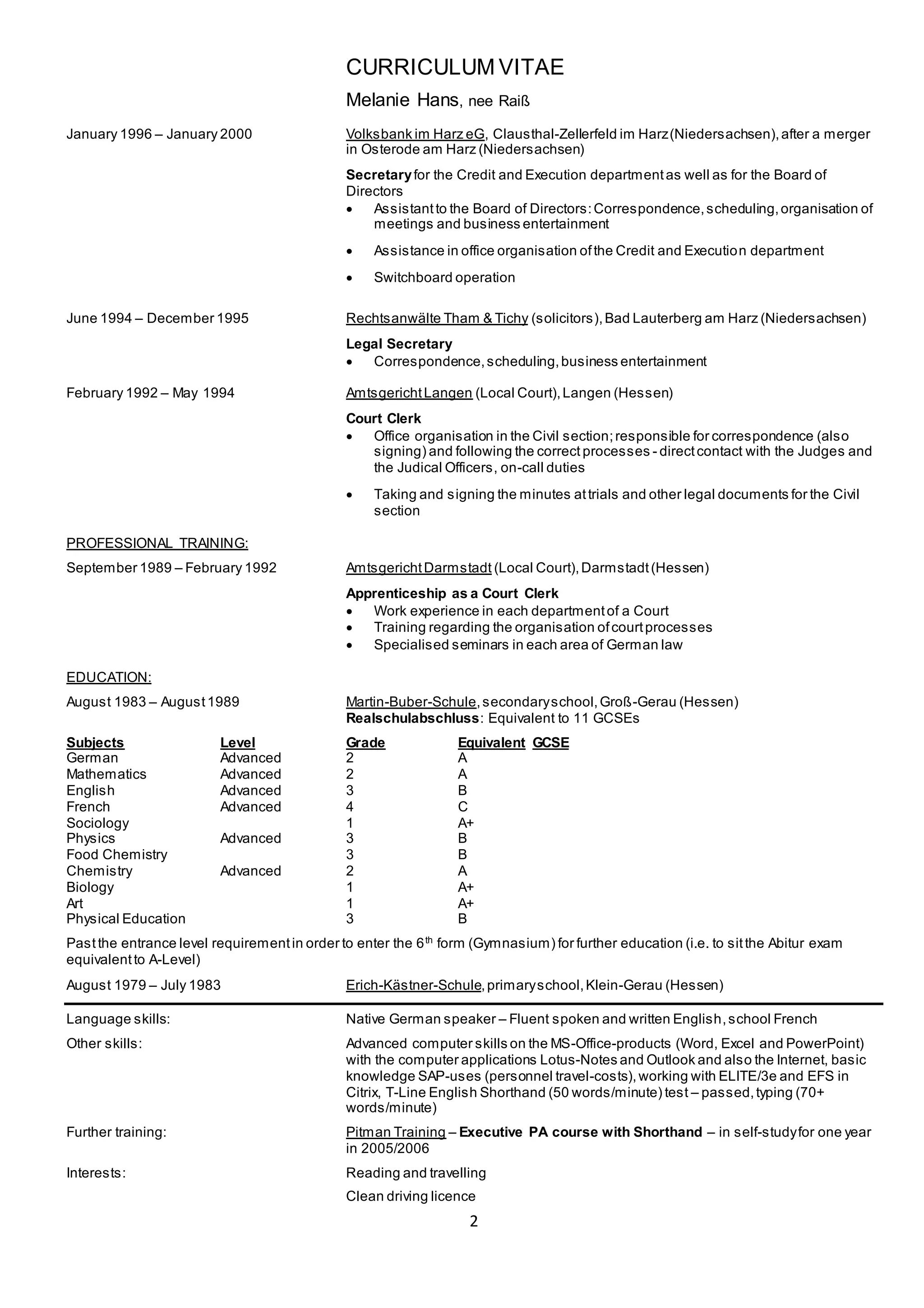 Curriculum Vitae_Melanie Hans | DOCX | Business | Business and Finance