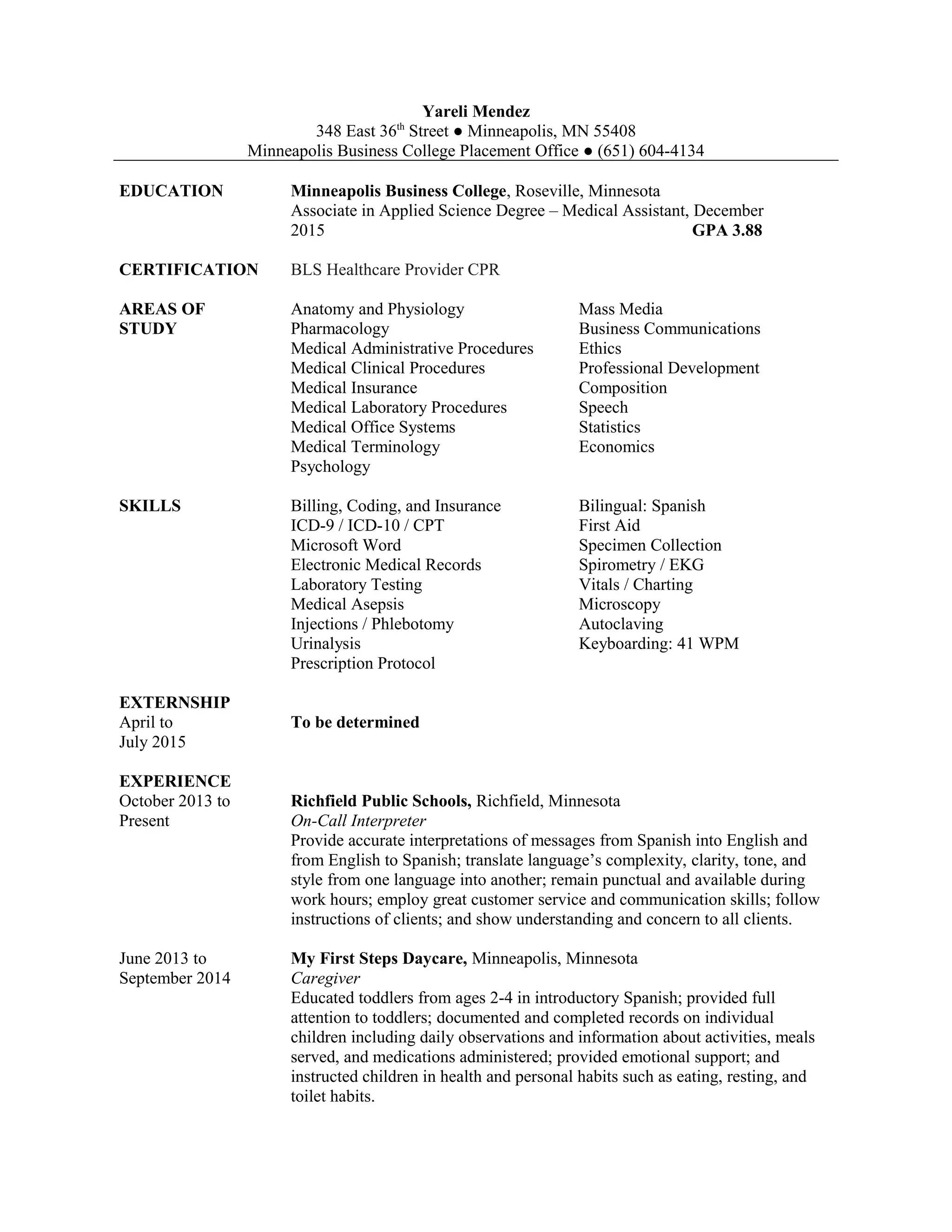 Mendez, Yareli Resume | DOC