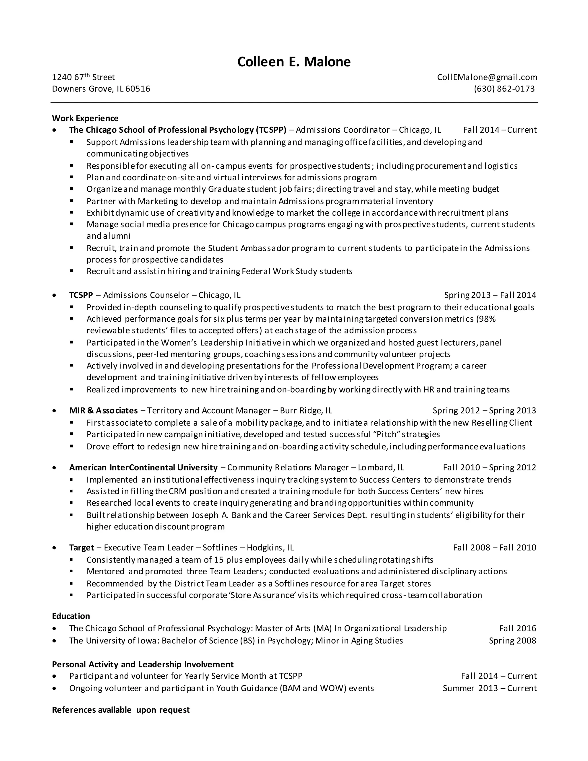 Colleen Malone Resume 2016 | PDF