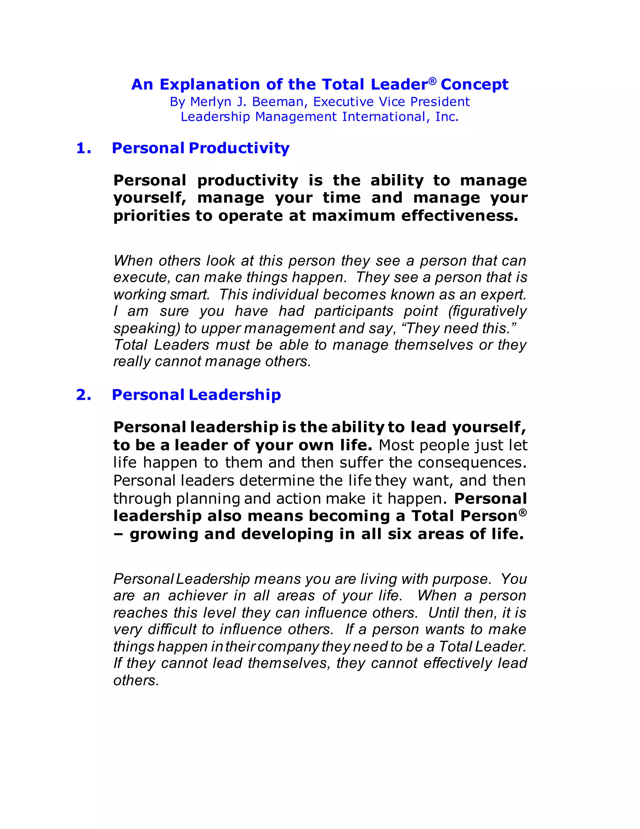 Total Leader an Explanation | DOCX | Executive Leadership & Management ...