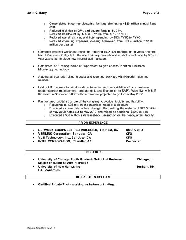Resume John Batty 12-12-16 | PDF