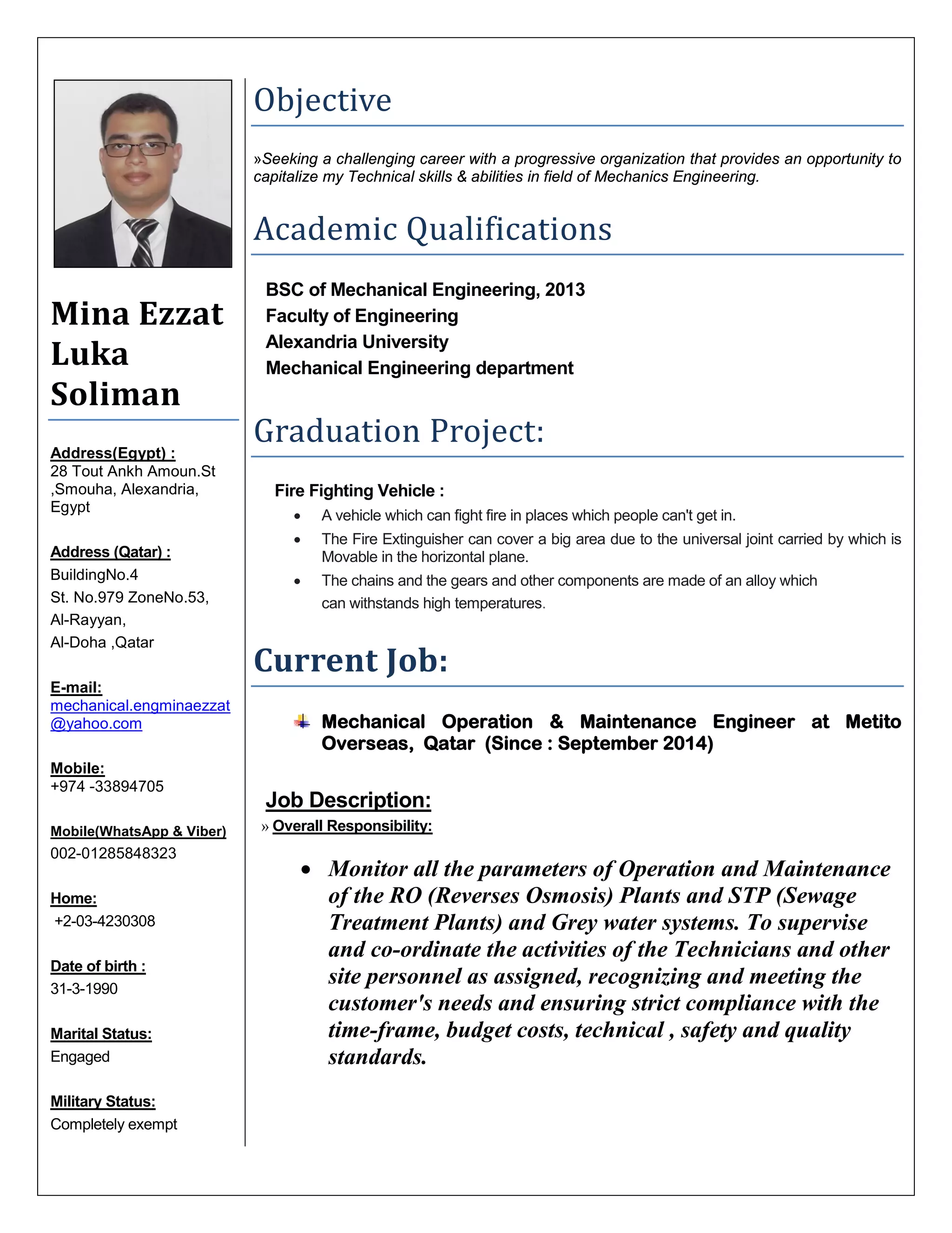 Mina Ezzat CV | PDF | Civil Engineering Industry | Industries