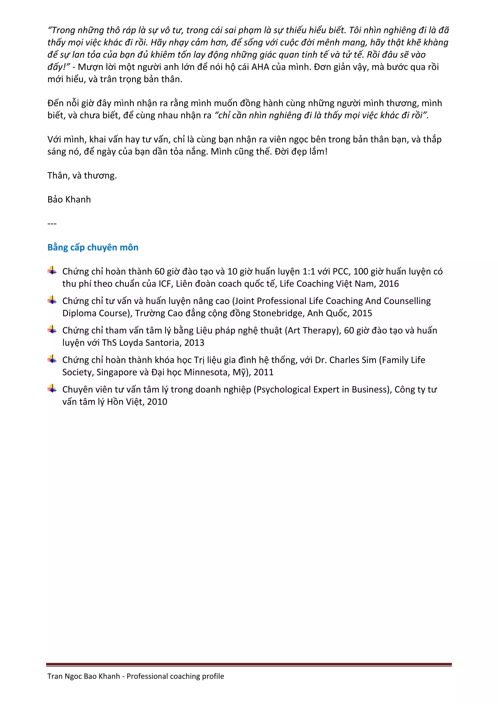 Coach Profile (Tran Ngoc Bao Khanh)_Vie | PDF