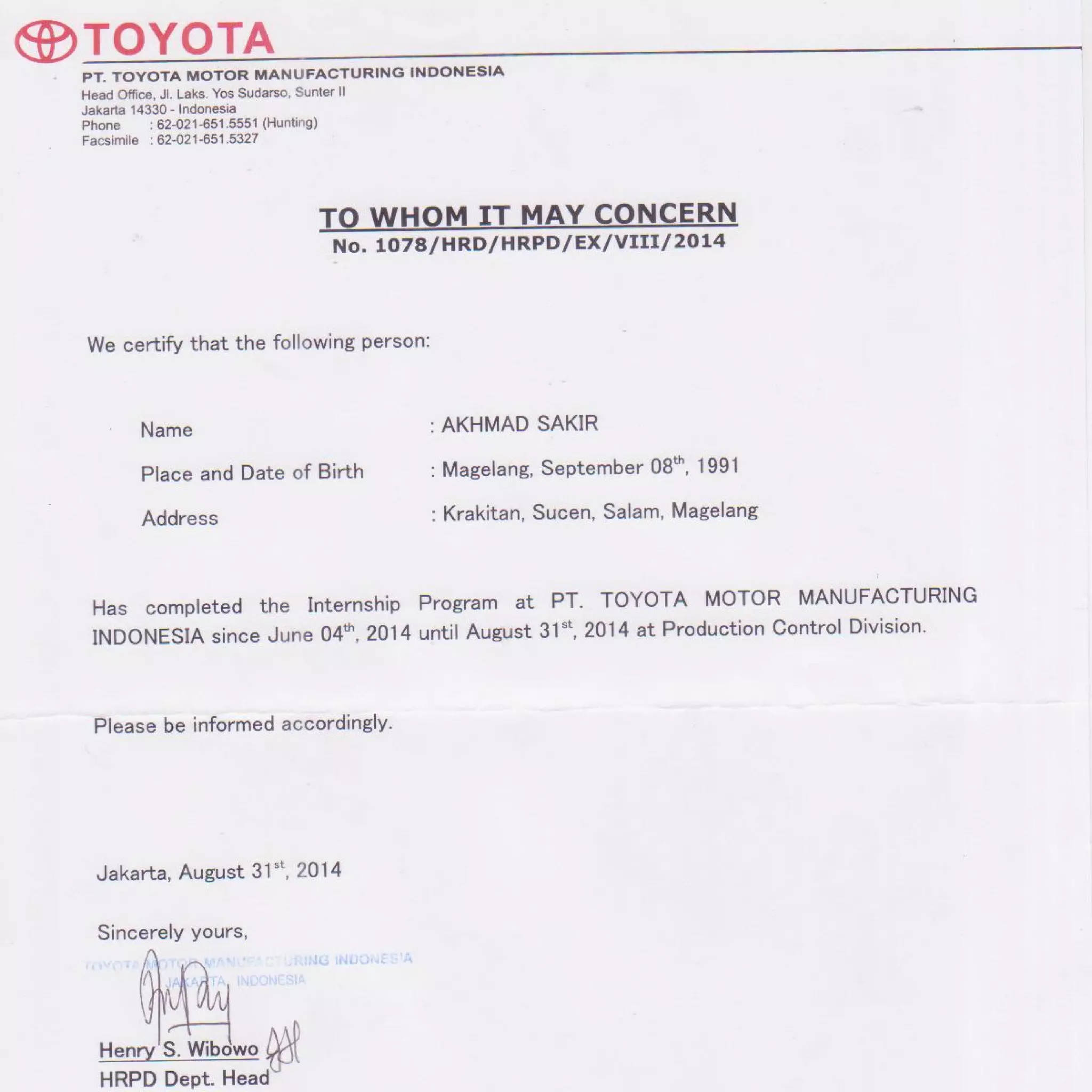 Surat KP TMMIN | PDF