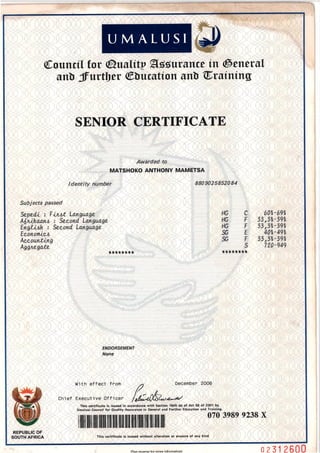 MATRIC CERTIFICATE | PDF