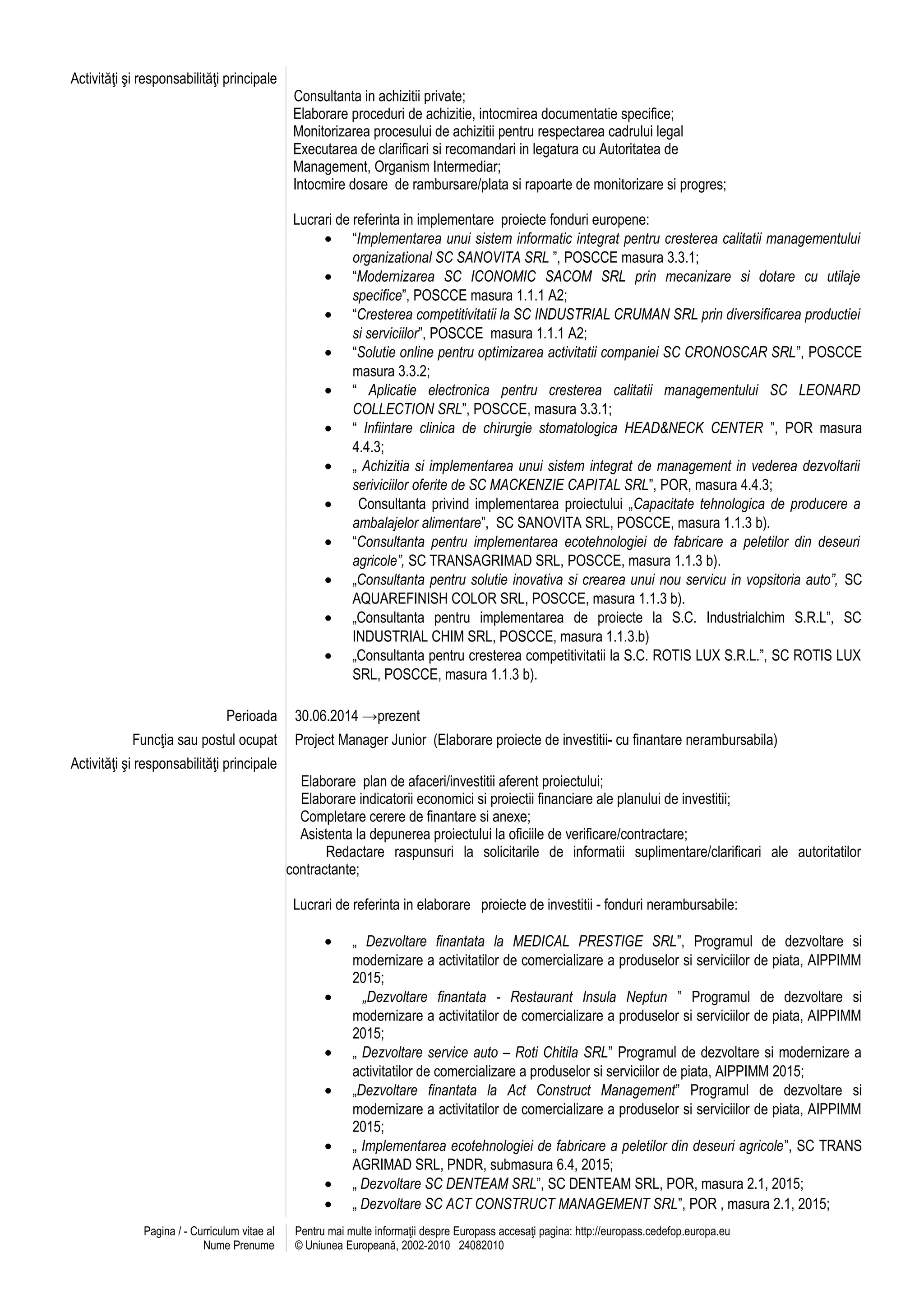 CV European BOTEZATU NICOLETA actualizat 2015 | DOC