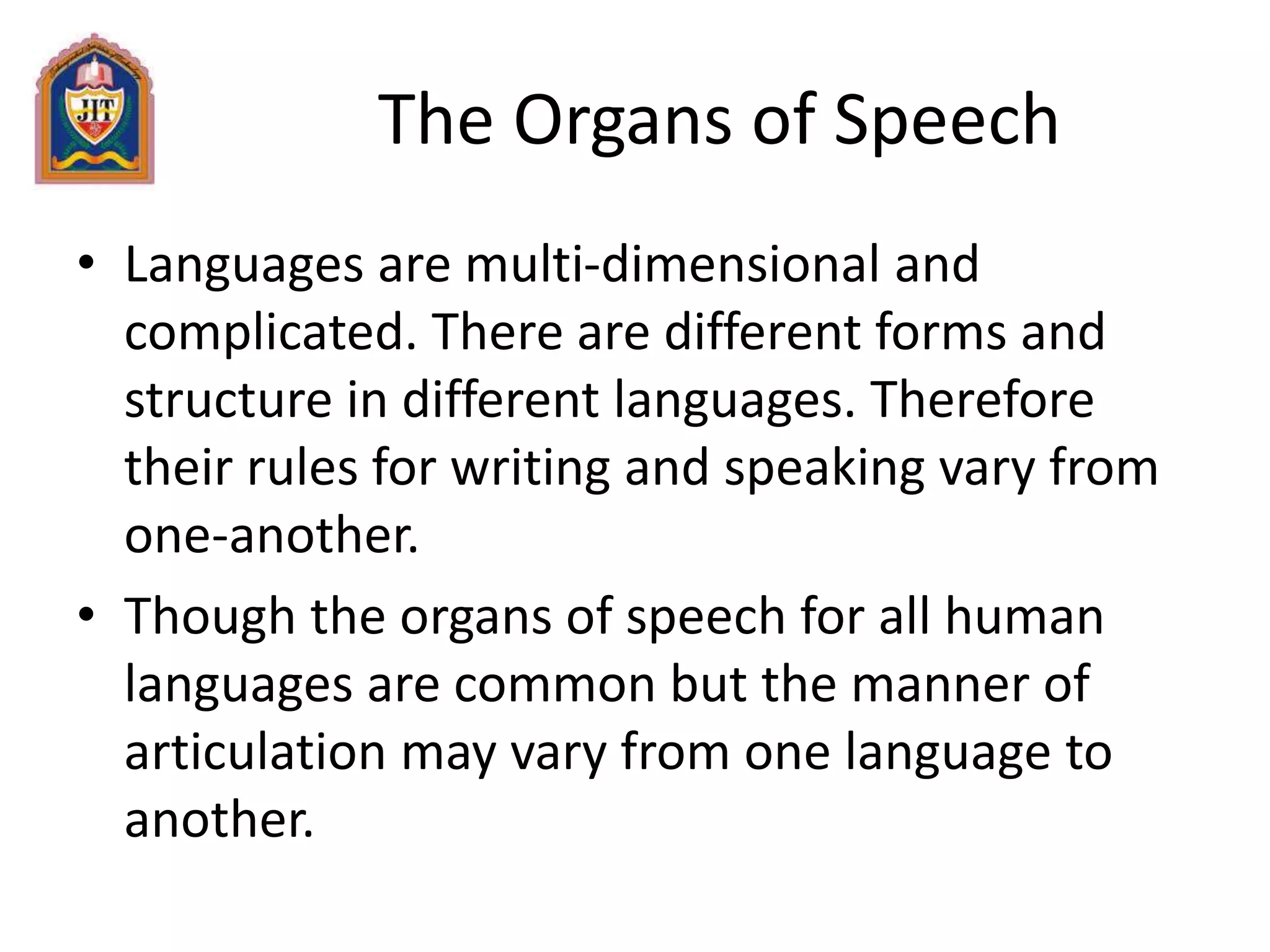 Dimensions of Speech and Mechanism of Speech.KY
