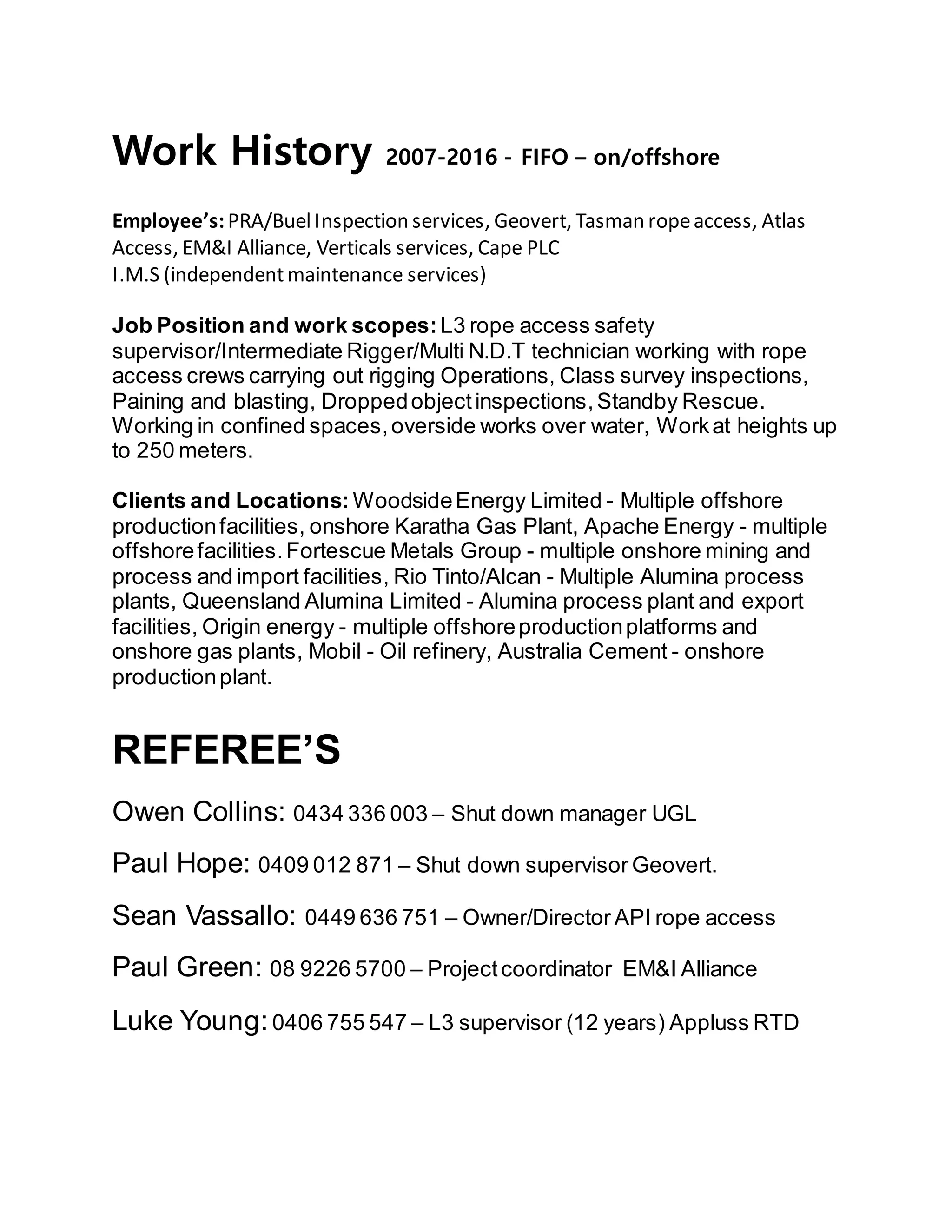 Rope access cv sept 2016 | DOCX