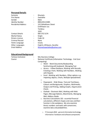 Zwelakhe CV | DOCX