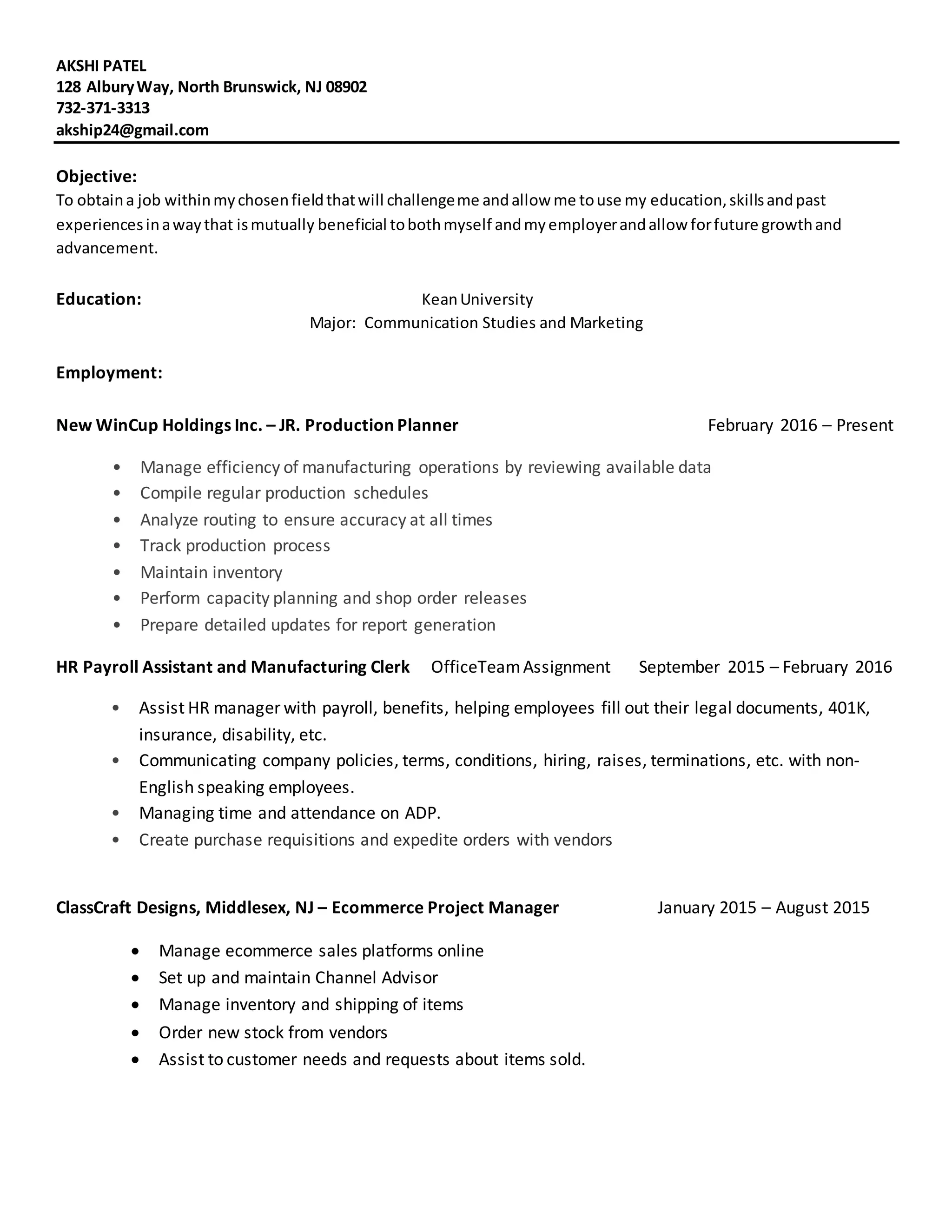 Akshi Patel Resume 2016 | DOCX