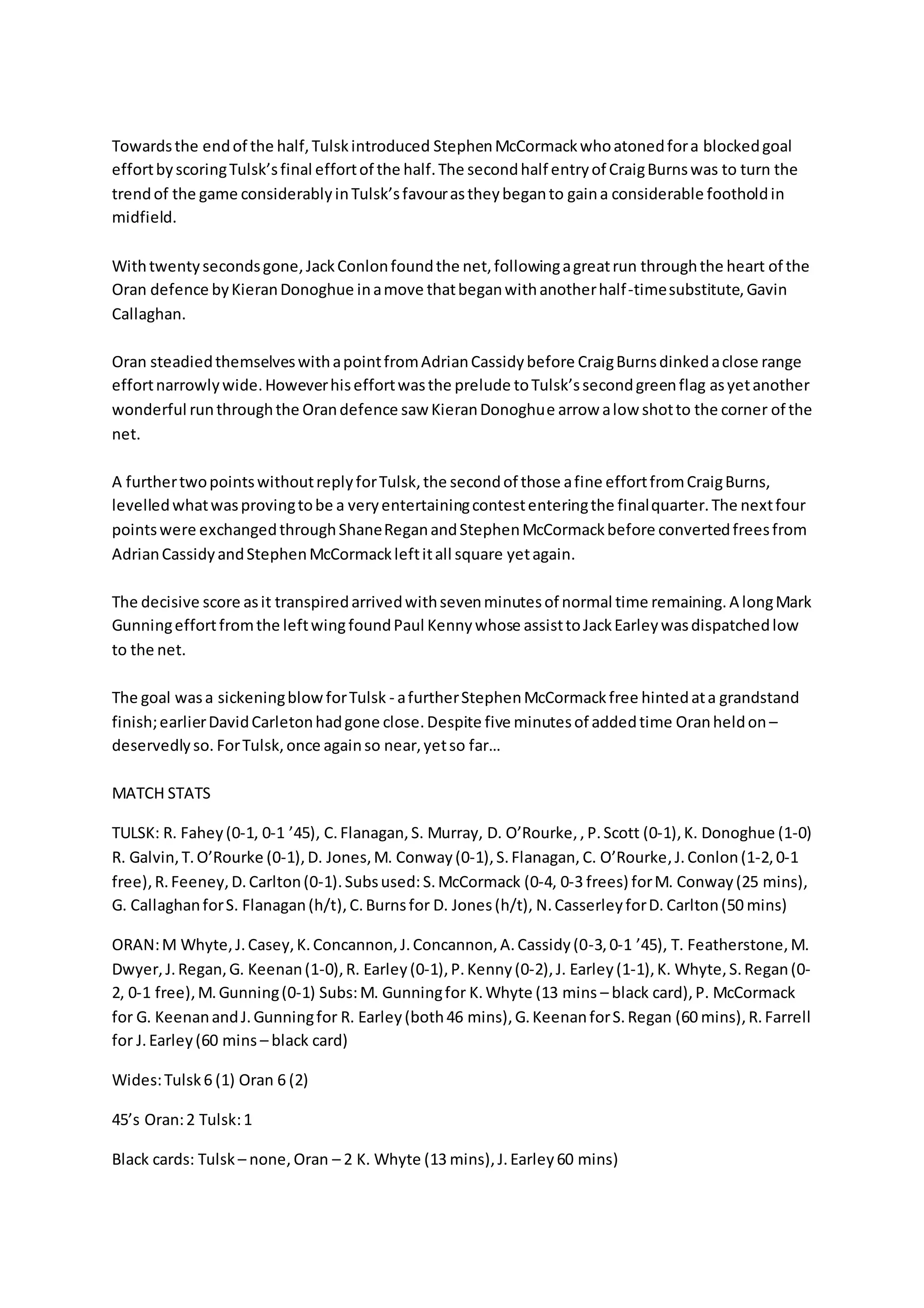 Tulsk v Oran 25-9-16 | DOCX