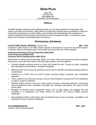 Resume Denis Pilon AT V1 2015(6) | DOC | Cruises | Travel Type