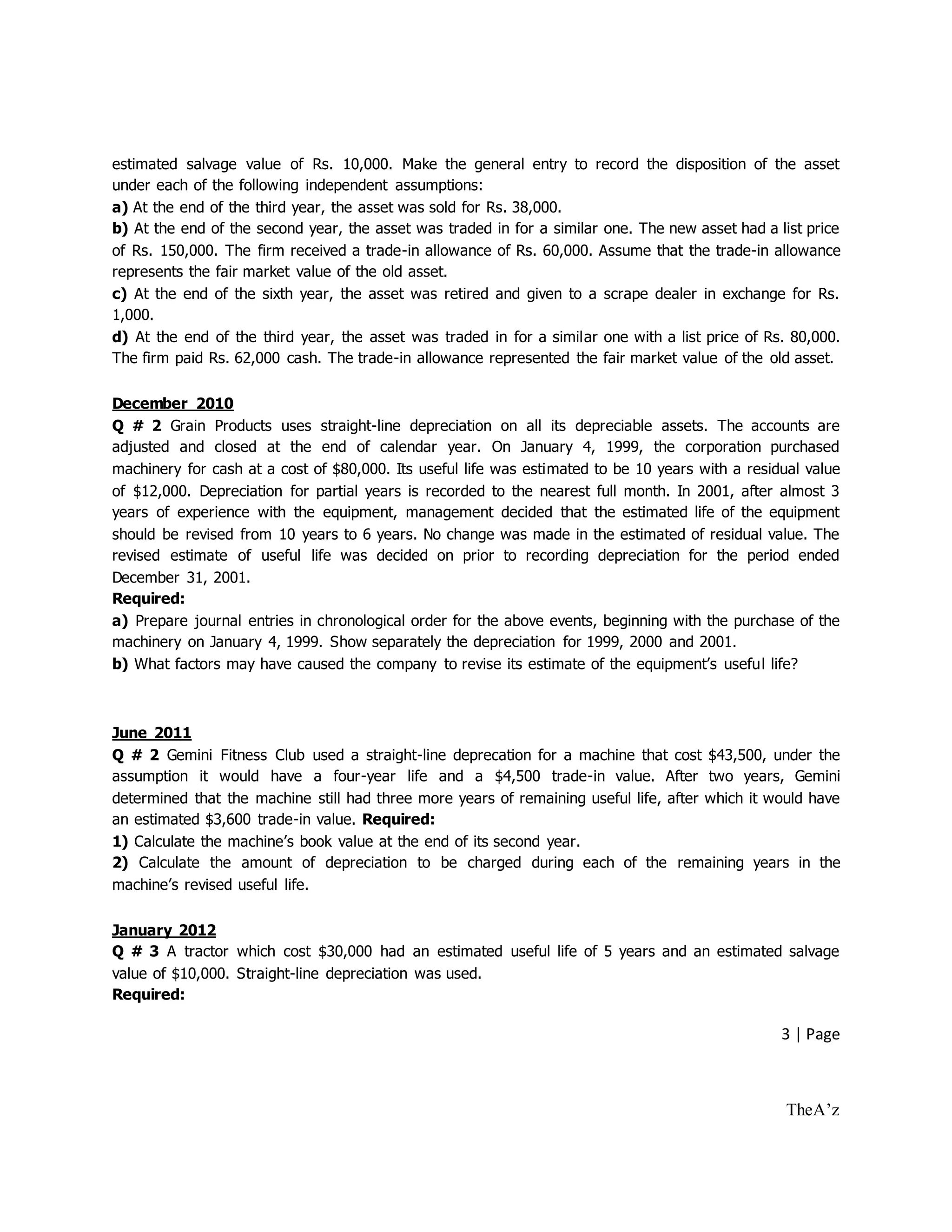 Depreciation Questions | DOCX