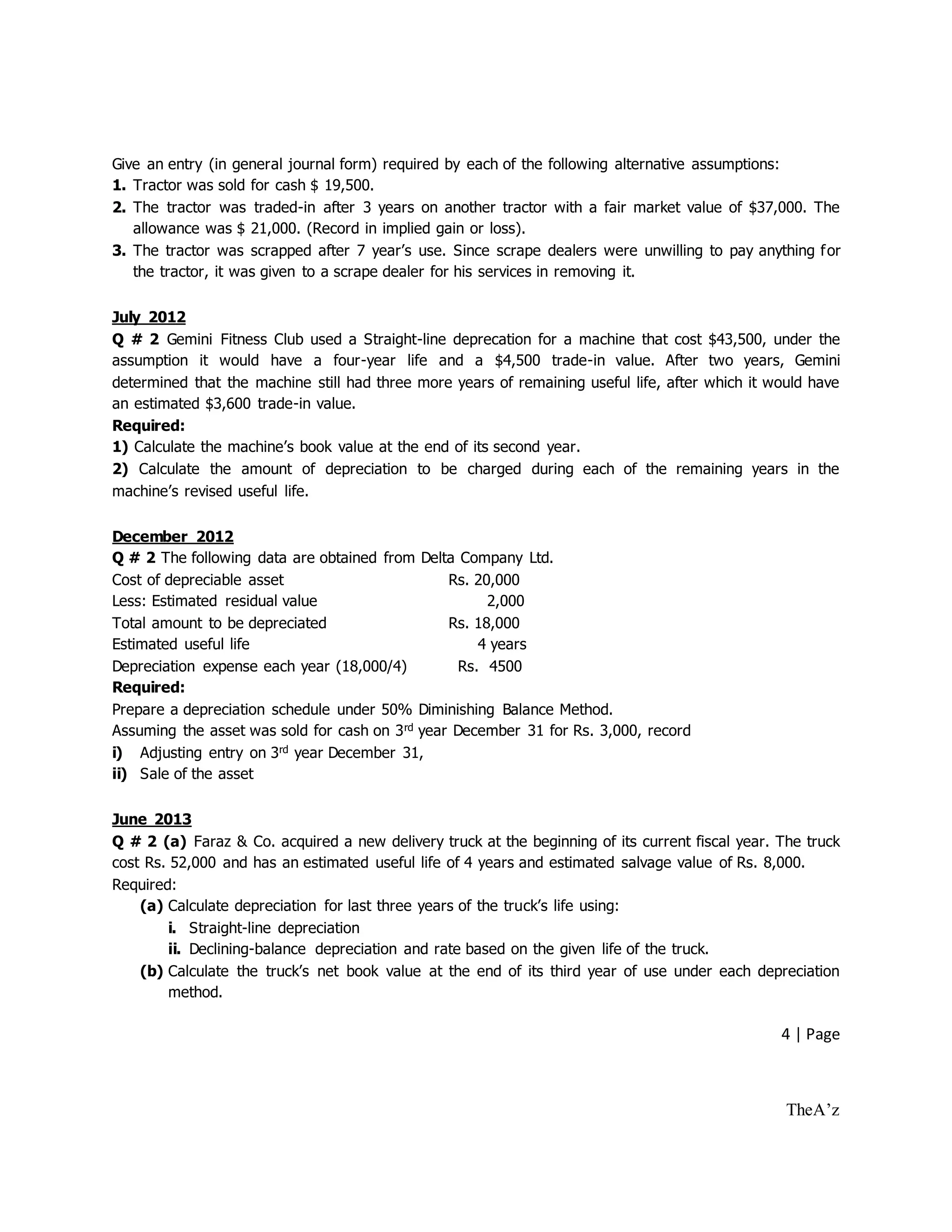 Depreciation Questions | DOCX