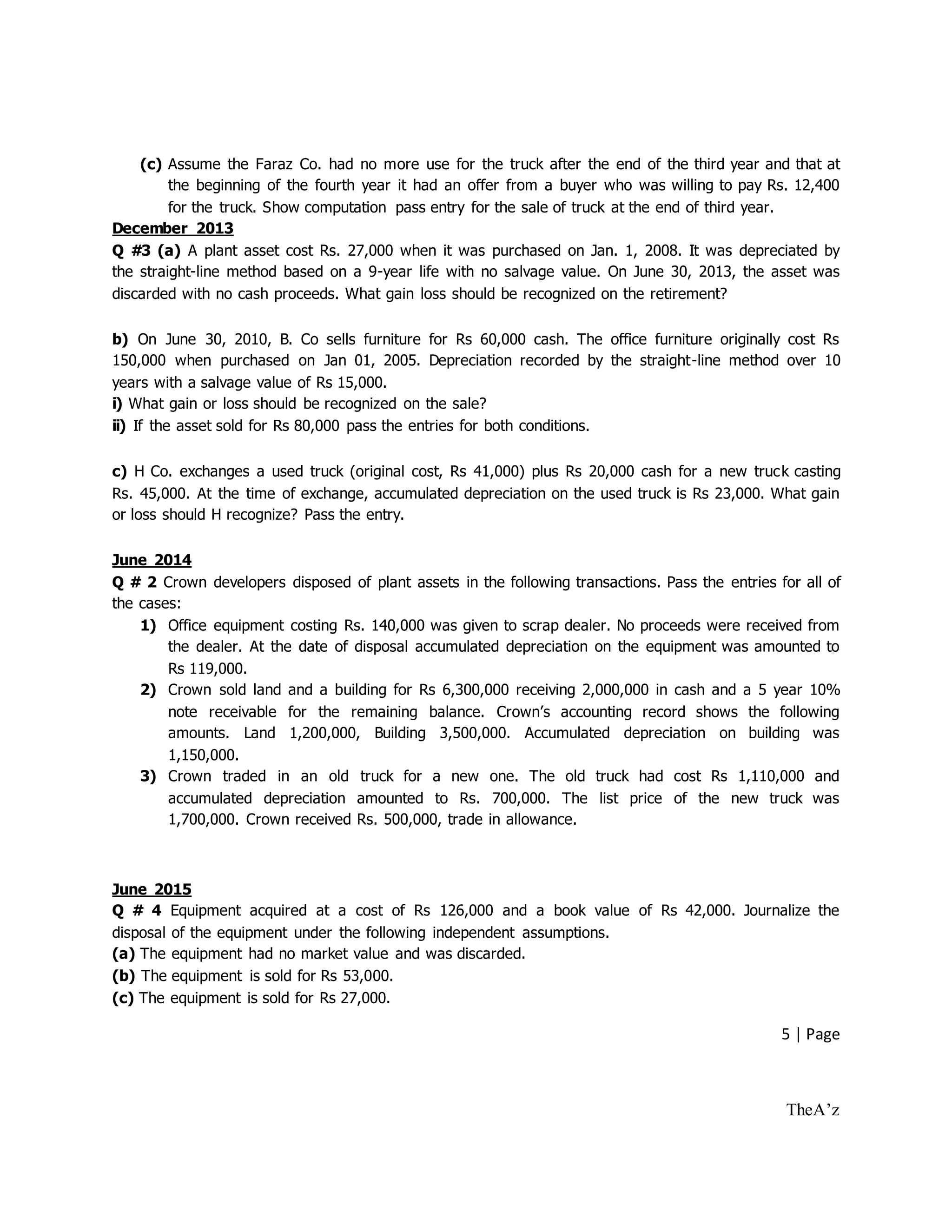 Depreciation Questions | DOCX