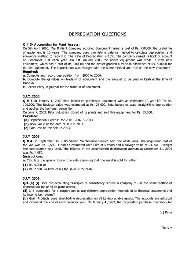 Depreciation Questions | DOCX
