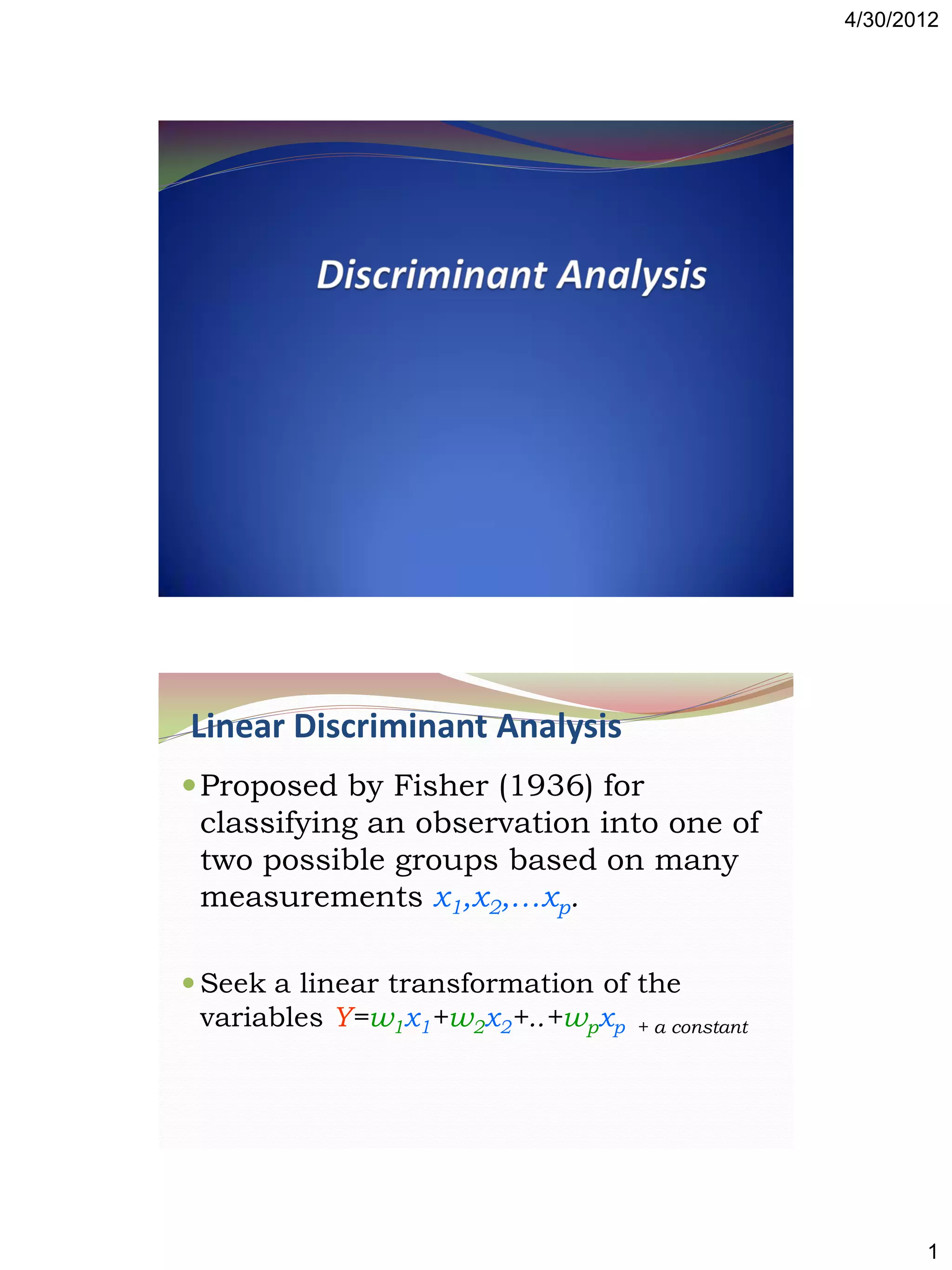 Discriminant Analysis-lecture 8 | PDF