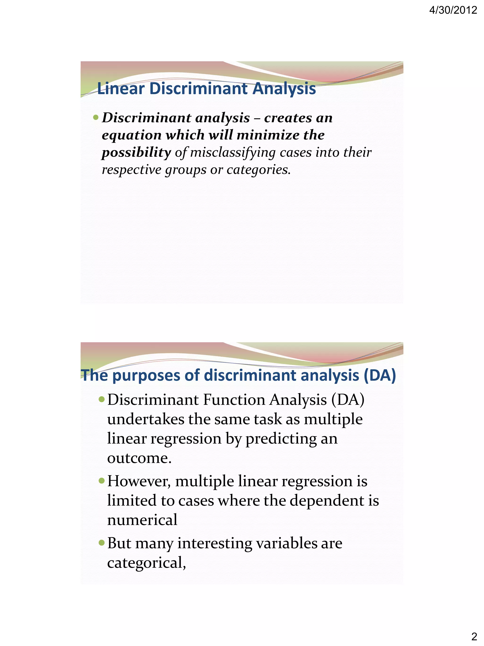 Discriminant Analysis-lecture 8 | PDF