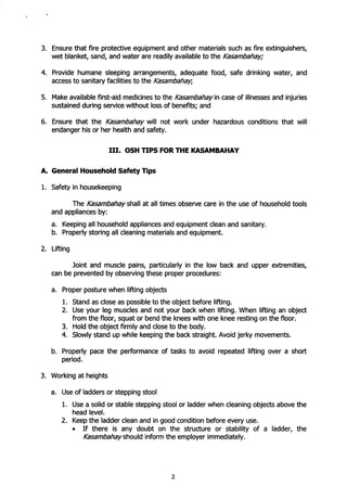 Occupational Safety and Protection Tips for Kasambahays and Employers | PDF