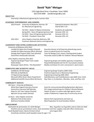 Kyle Metzger Resume April 2016 | PDF | Sports