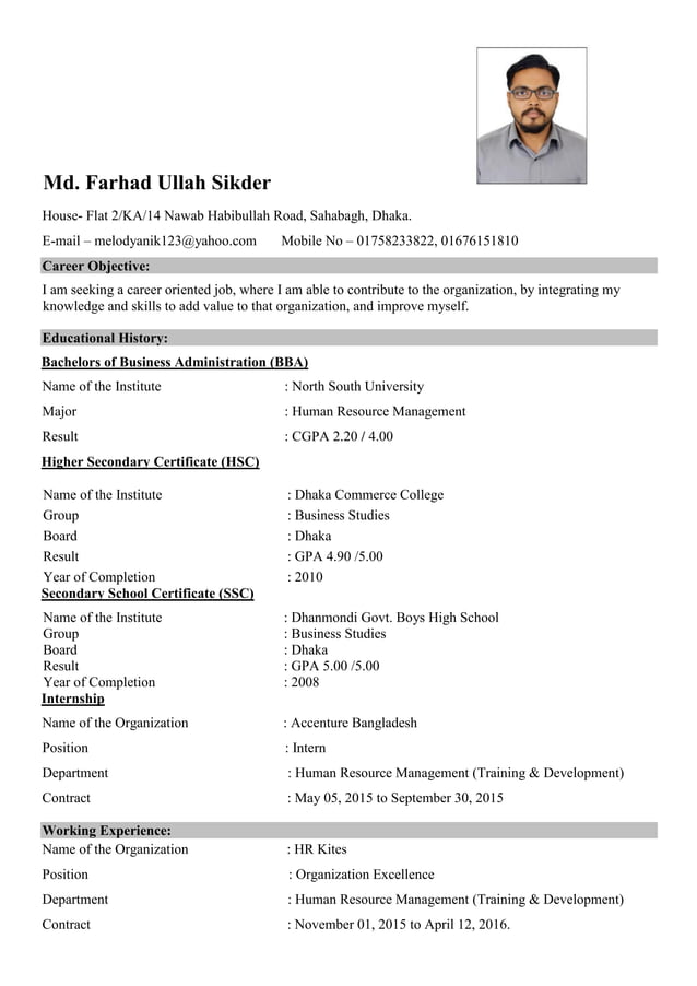 Resume_Farhad Ullah Sikder | PDF | Human Resources | Business