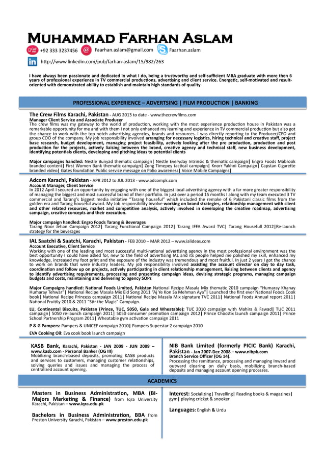 CV M Farhan Aslam | PDF