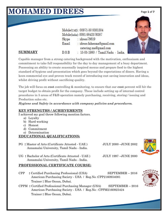 Purchasing Manager - Idrees - CV | PDF