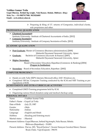 Resume Vaibhav Totla | DOCX