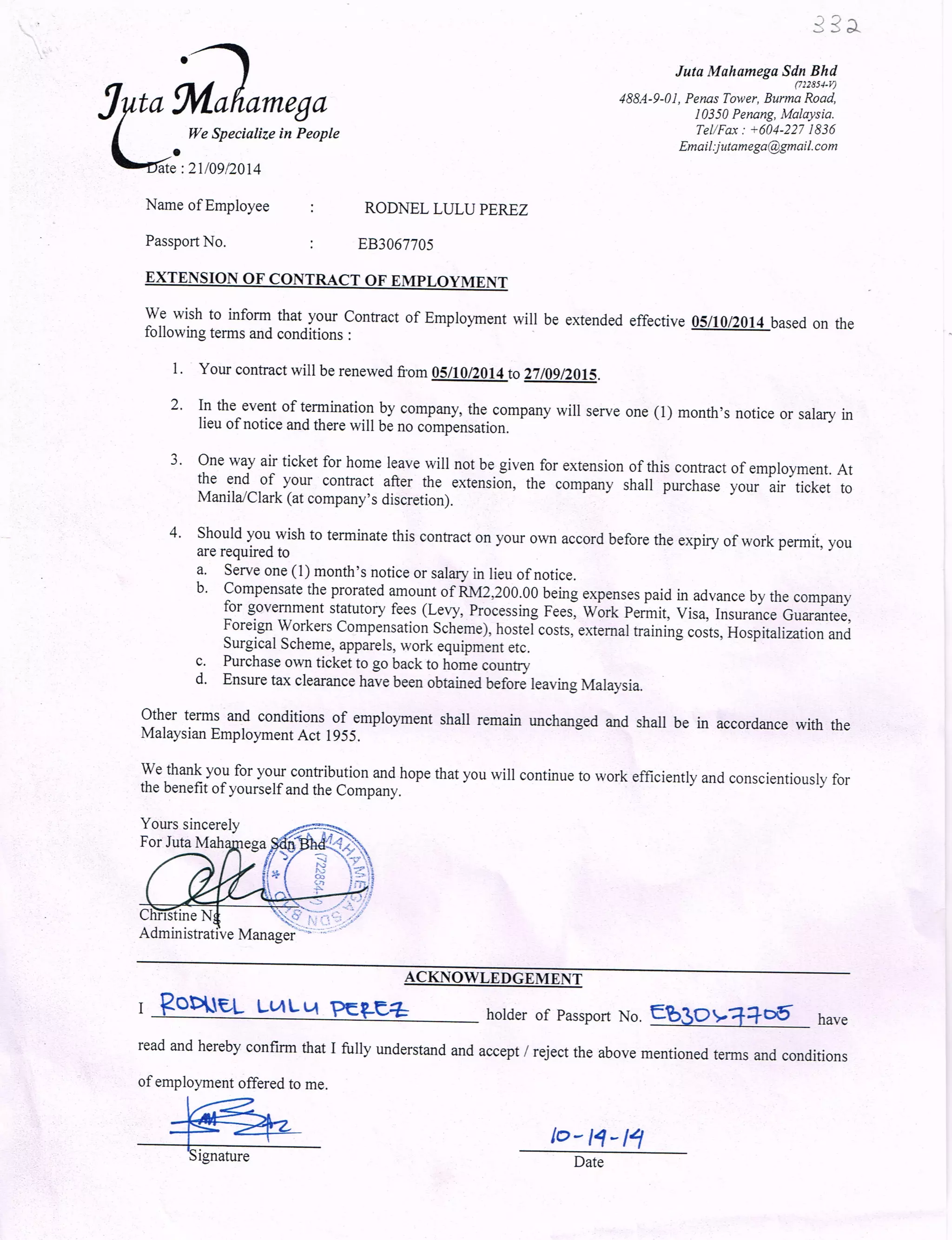 extension of contract 2014 to 2015 | PDF