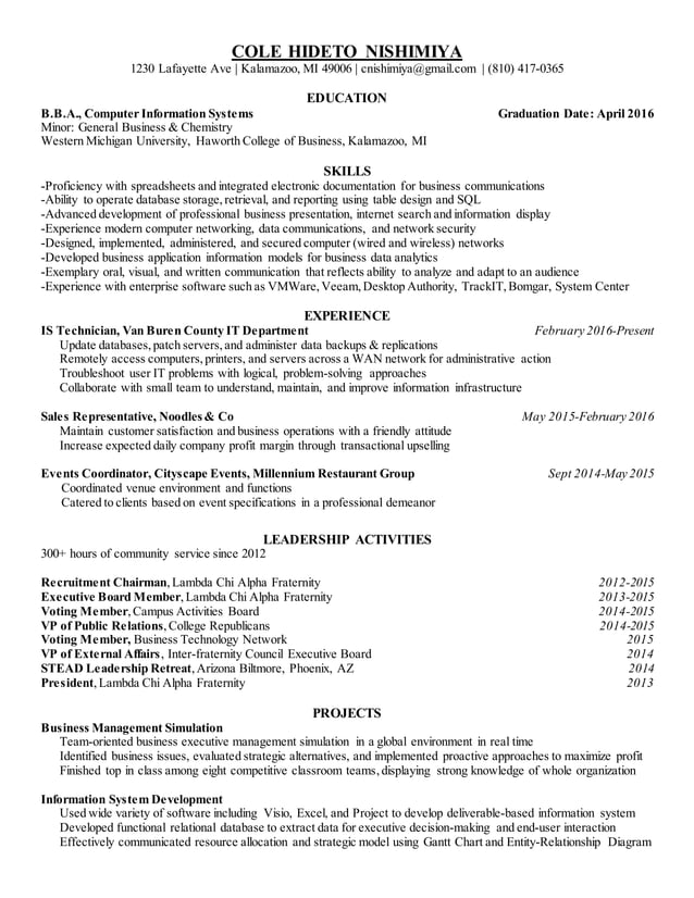 Cole Resume | DOCX | Computing | Technology & Computing