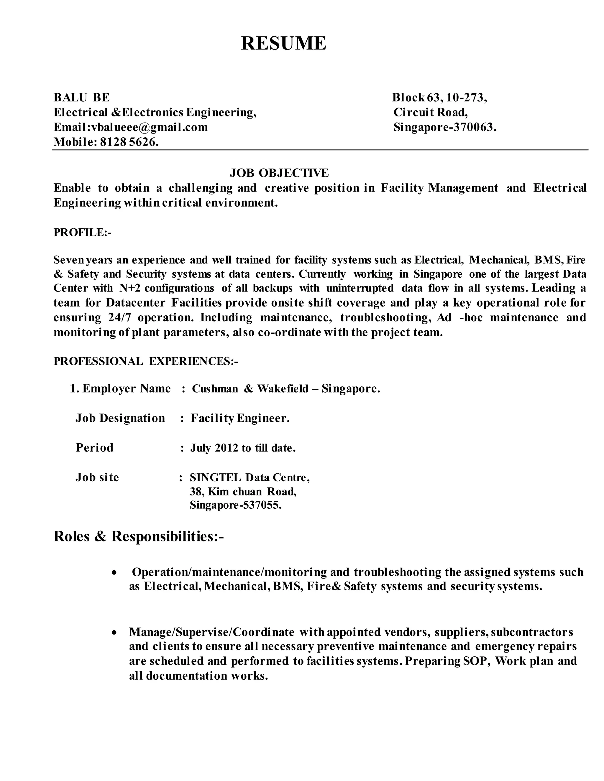 Balu Resume | DOCX