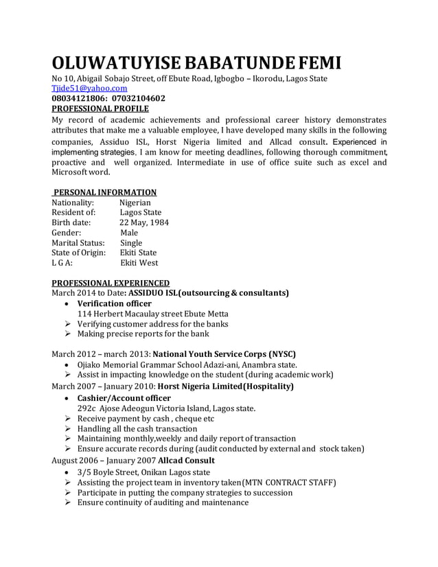 OLUWATUYISE BABATUNDE FEMI cv | PDF