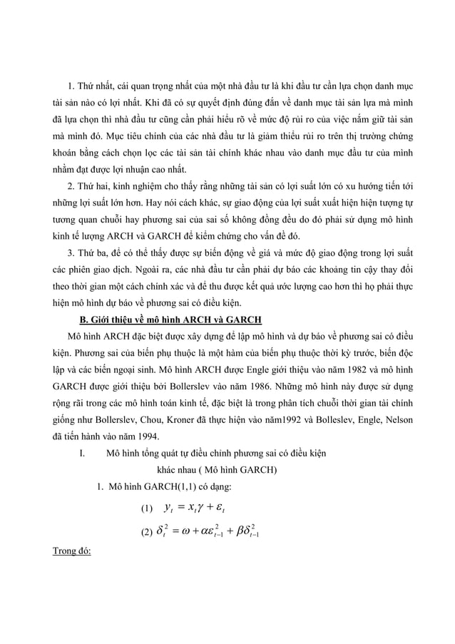 Sử dụng mô hình ARCH và GARCH để phân tích và dự báo giá cổ phiếu trên thị trường chứng khoán ...