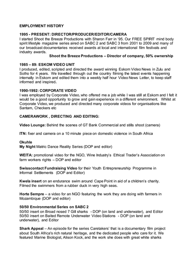 CV Filmography Lee Otten 2015 March | PDF