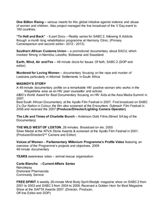 CV Filmography Lee Otten 2015 March