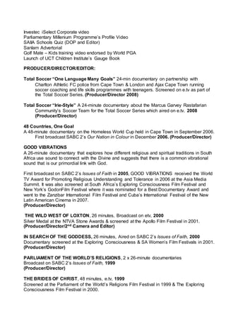 CV Filmography Lee Otten 2015 March